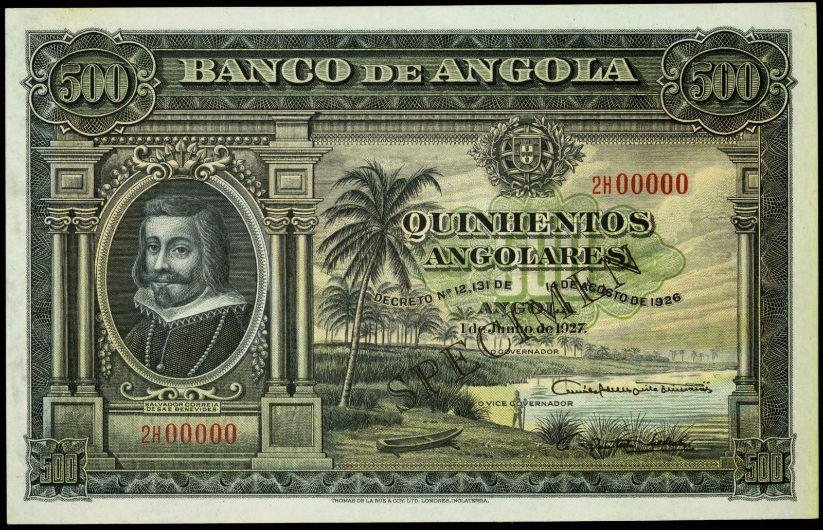 Angola 500 Angolares banknote 1927 Salvador Correia de Sá e Benevides ...