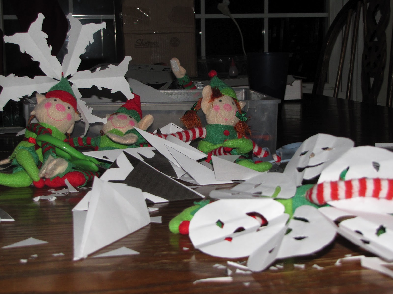 Elf on the Shelf of the Great Lakes Bay: Elf Prank Day 2- Paper Snowflakes