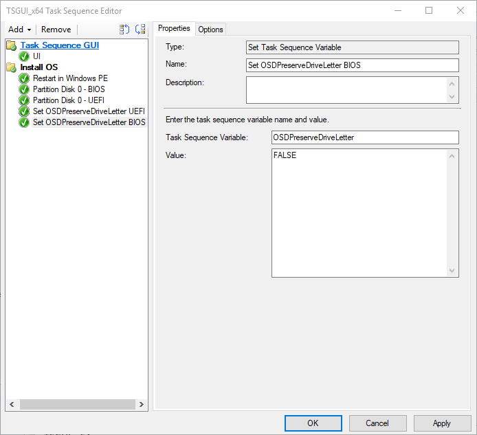 SCCM Task Sequence GUI - How to set up the TS to work with a GUI