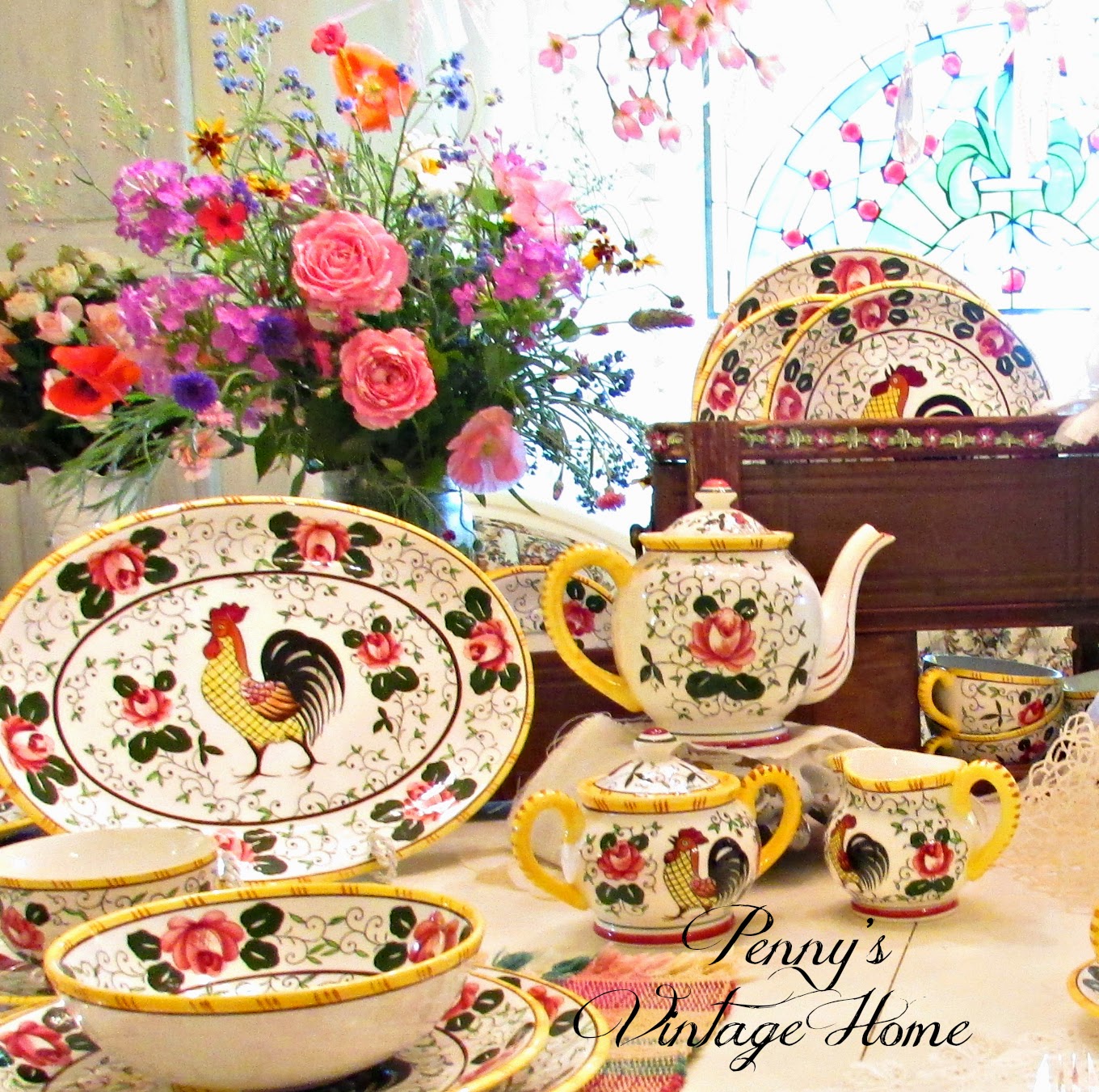 Penny's Vintage Home: Rooster and Roses Dishware