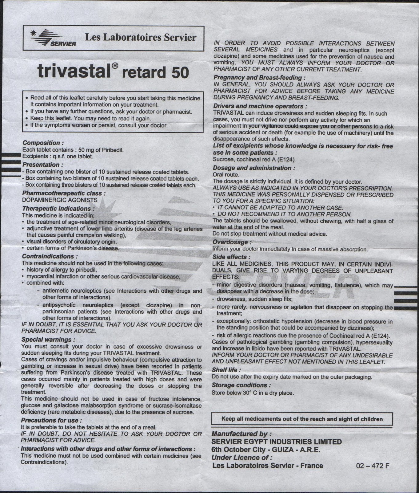Drug Pamphlet: trivastal retard 50