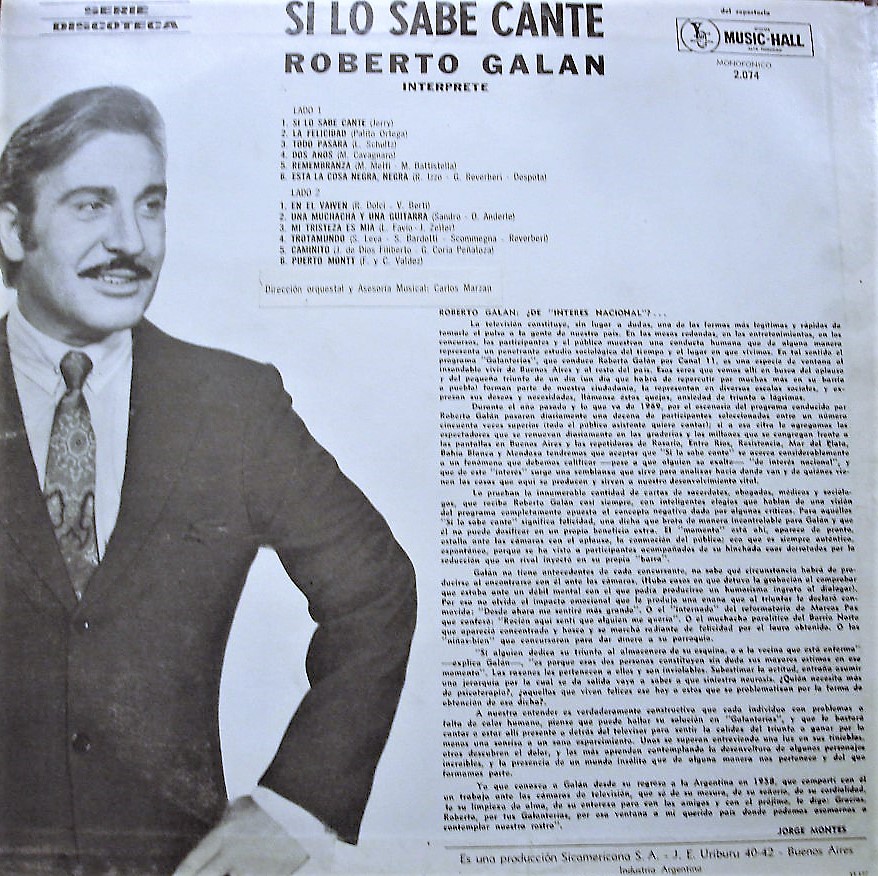 ROBERTO GALAN - SI LO SABE CANTE - 1969 - Omar Longhi