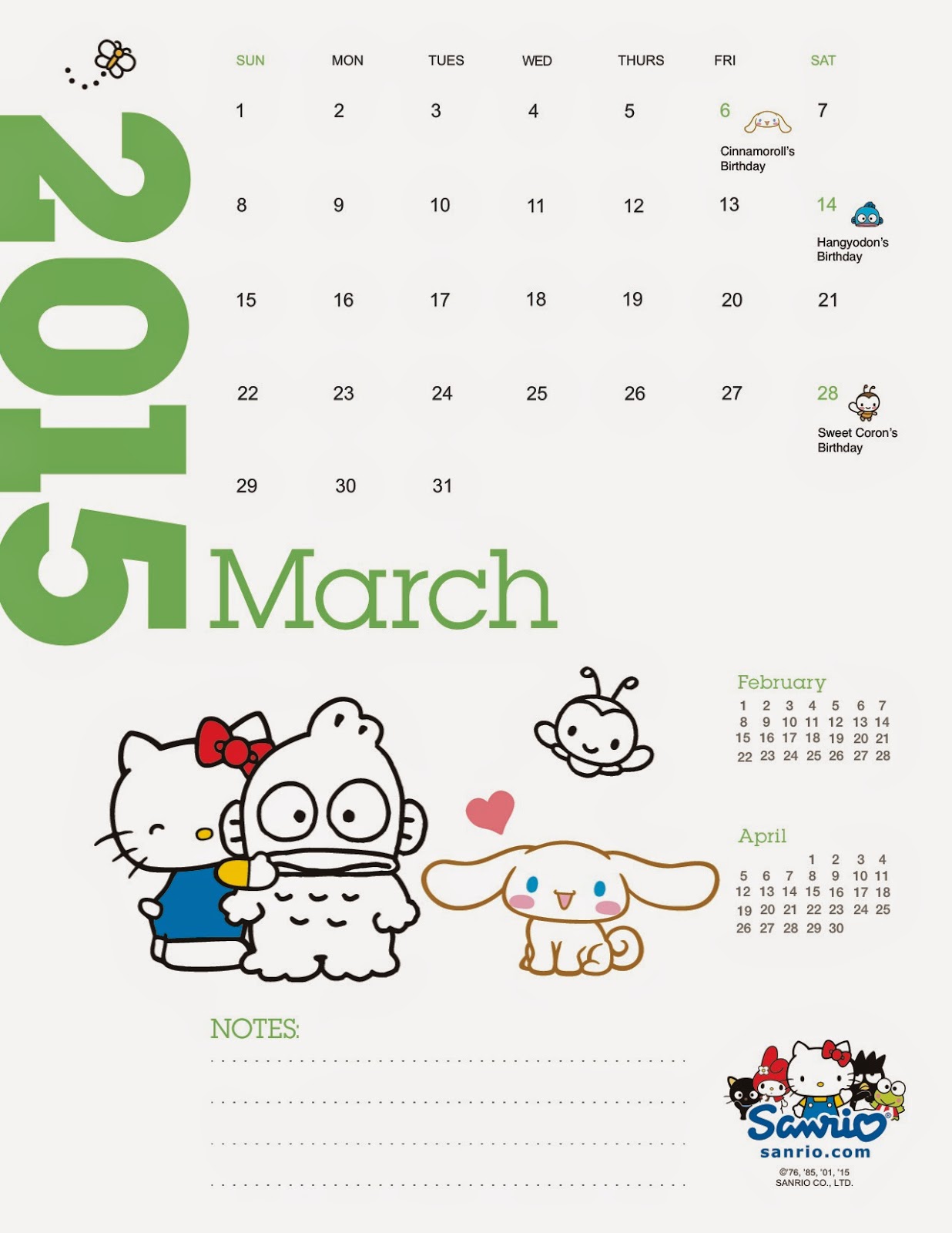 I love Kawaii: March 2015 Calendar from Sanrio