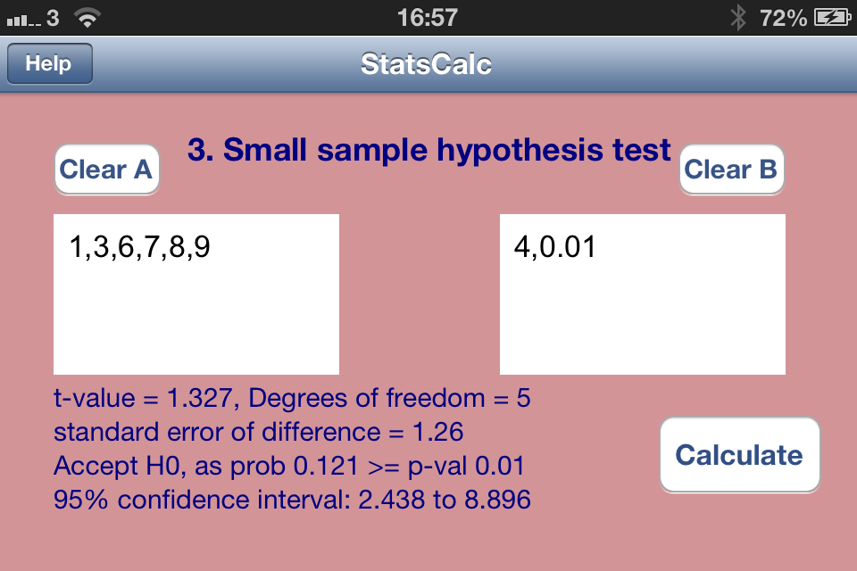 SciStatCalc: More screenshots