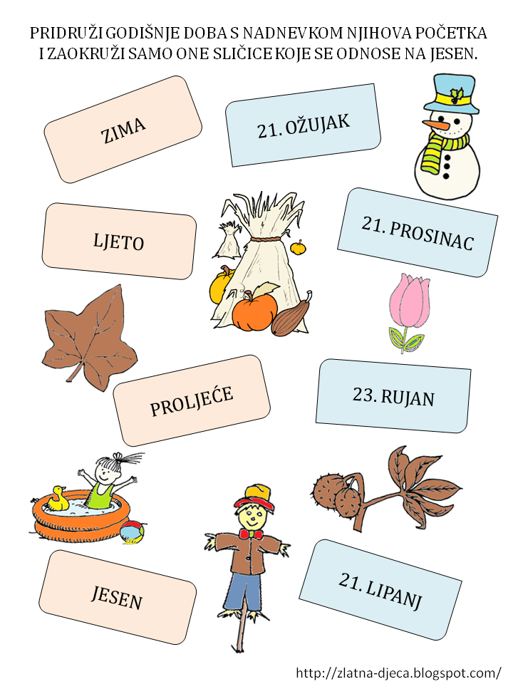 Zlatna djeca: Uz prvi dan jeseni - radni listovi