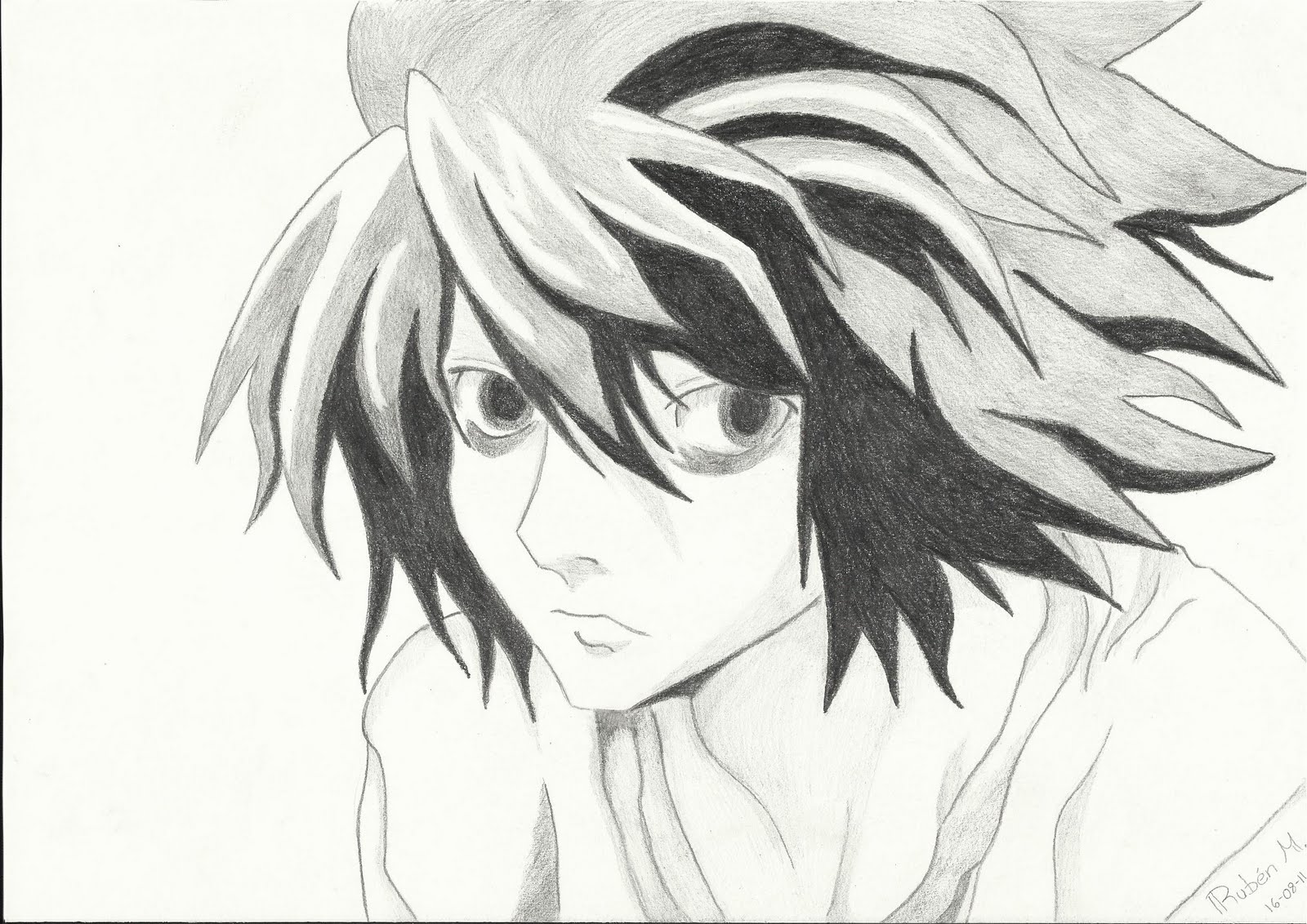 Dibujos: Dibujo a lápiz de Lawliet de Death Note