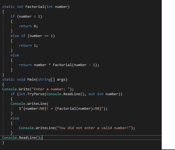 C# program to calculate Factorial with recursive function - One91