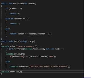 C# program to calculate Factorial with recursive function - One91