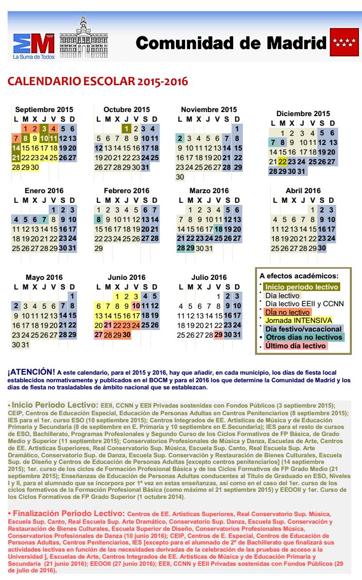 calendario escolar madrid 2015 - 2016 | 2016 Blank Calendar - calendar ...