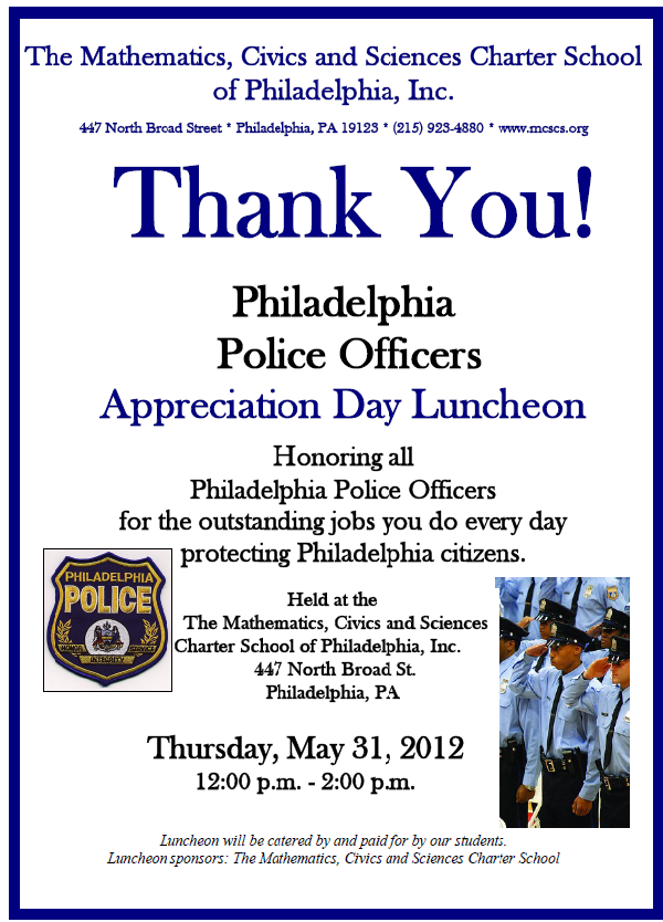 .: 4th Annual Philadelphia Police Officers Appreciation Day Luncheon a ...