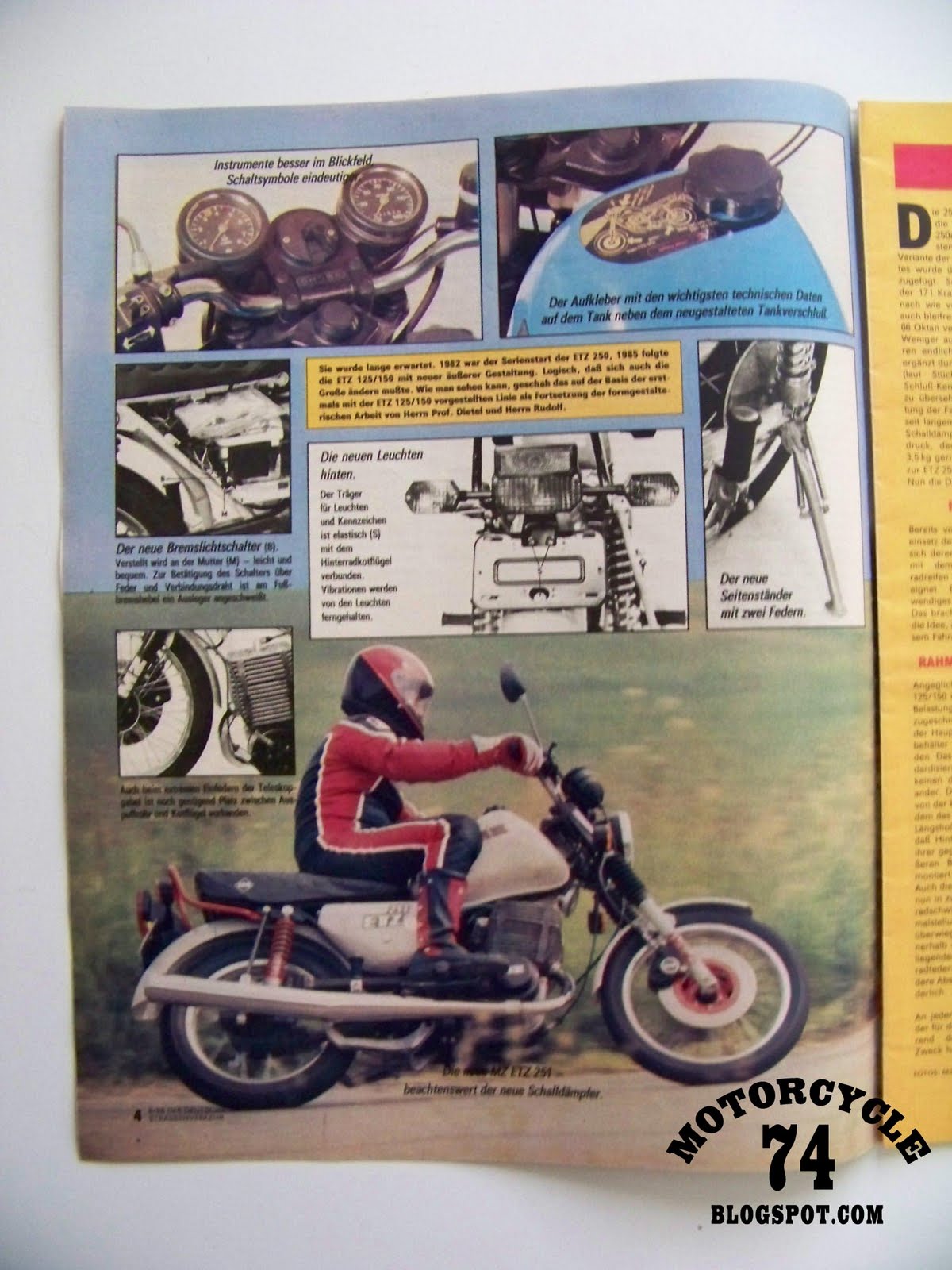 MOTORCYCLE 74: MZ 251 - DDR ( former East Germany ) magazines 1980's
