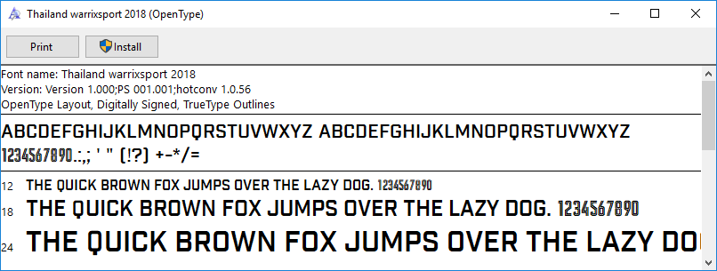 Font Thailand warrix sport 2018