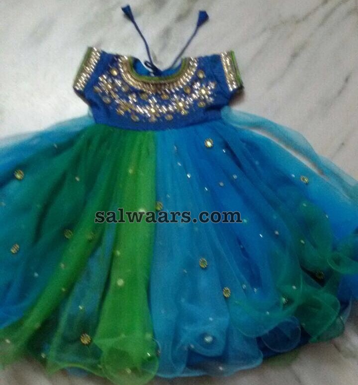 Peacock Theme Mirror Work Frock - Indian Dresses