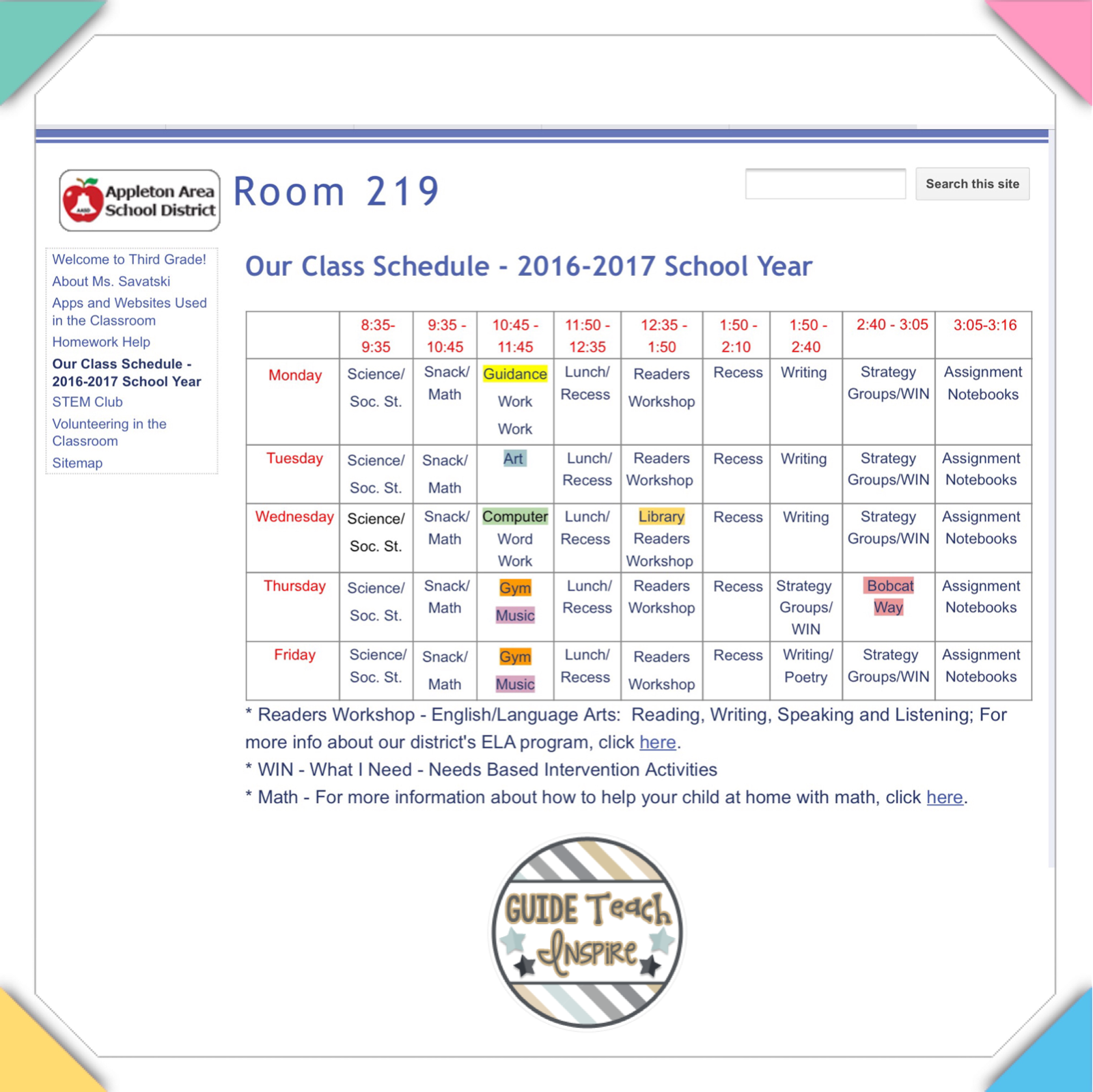 Guide~Teach~Inspire: Motivation Monday - Classroom Schedule for Third Grade