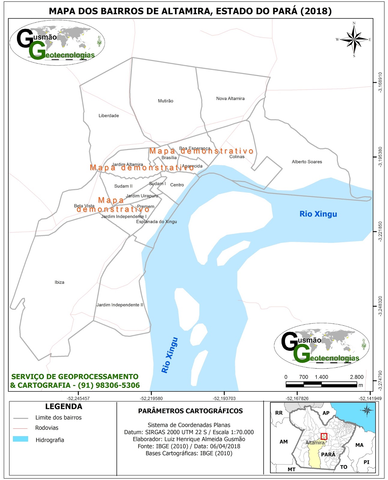 Geografia e Cartografia Digital: Mapas de Altamira/PA (Acadêmicos)