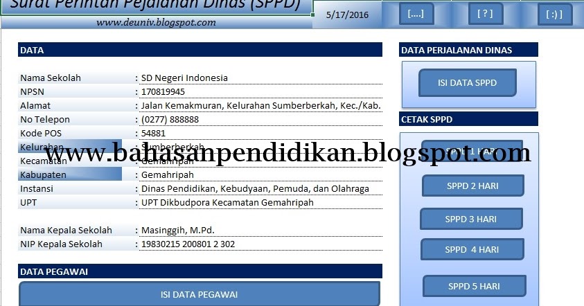 Program Aplikasi SPPD ( Surat Perintah Perjalanan Dinas ) 2016