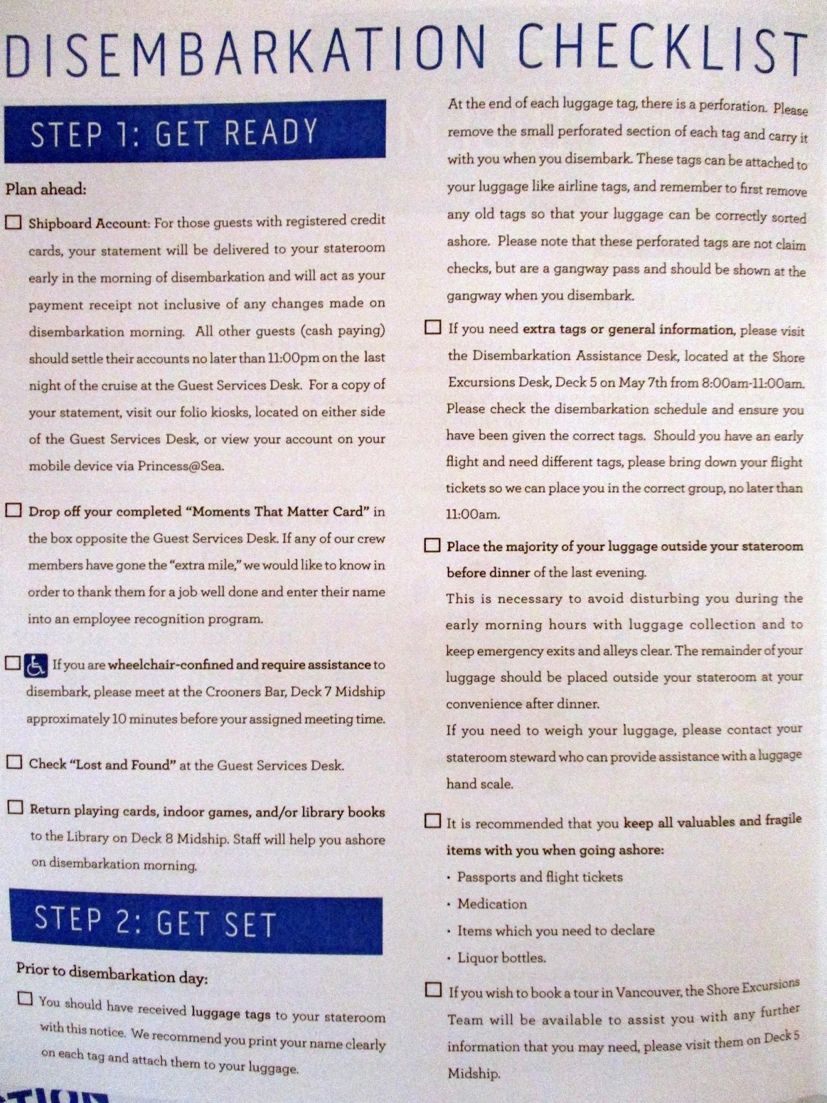 Deb's Days: Disembarking a Cruise Ship