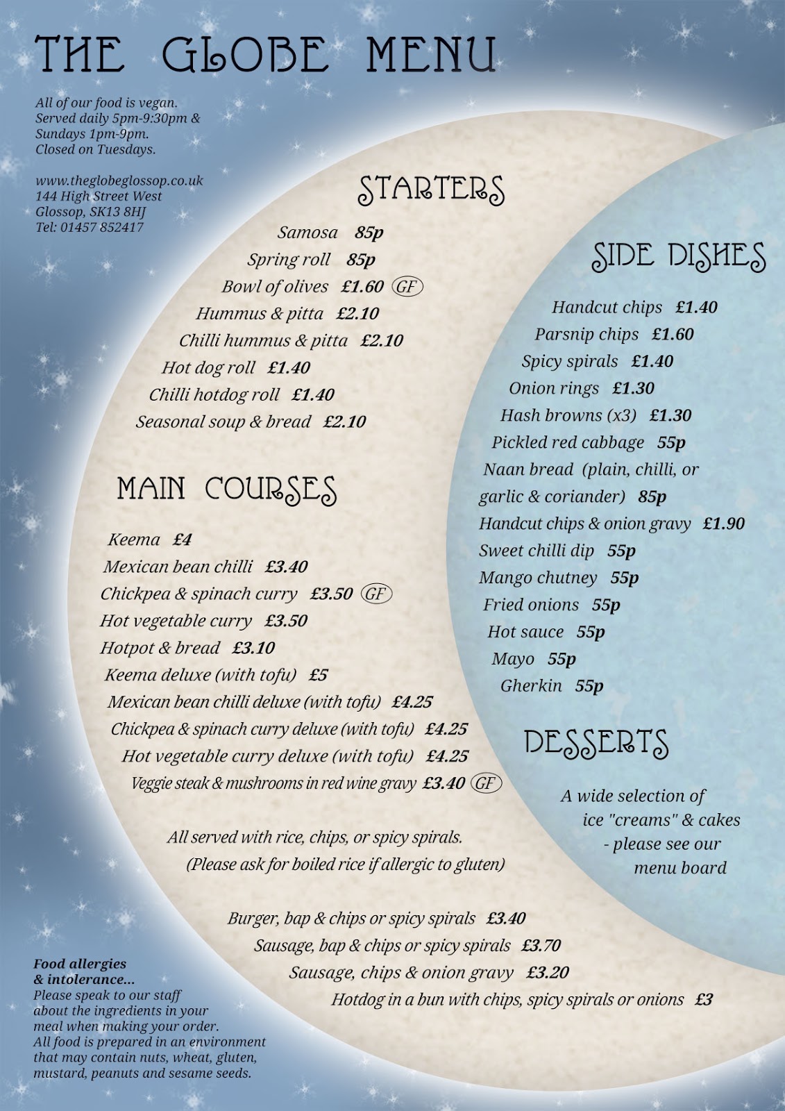 The Globe Glossop: Menu