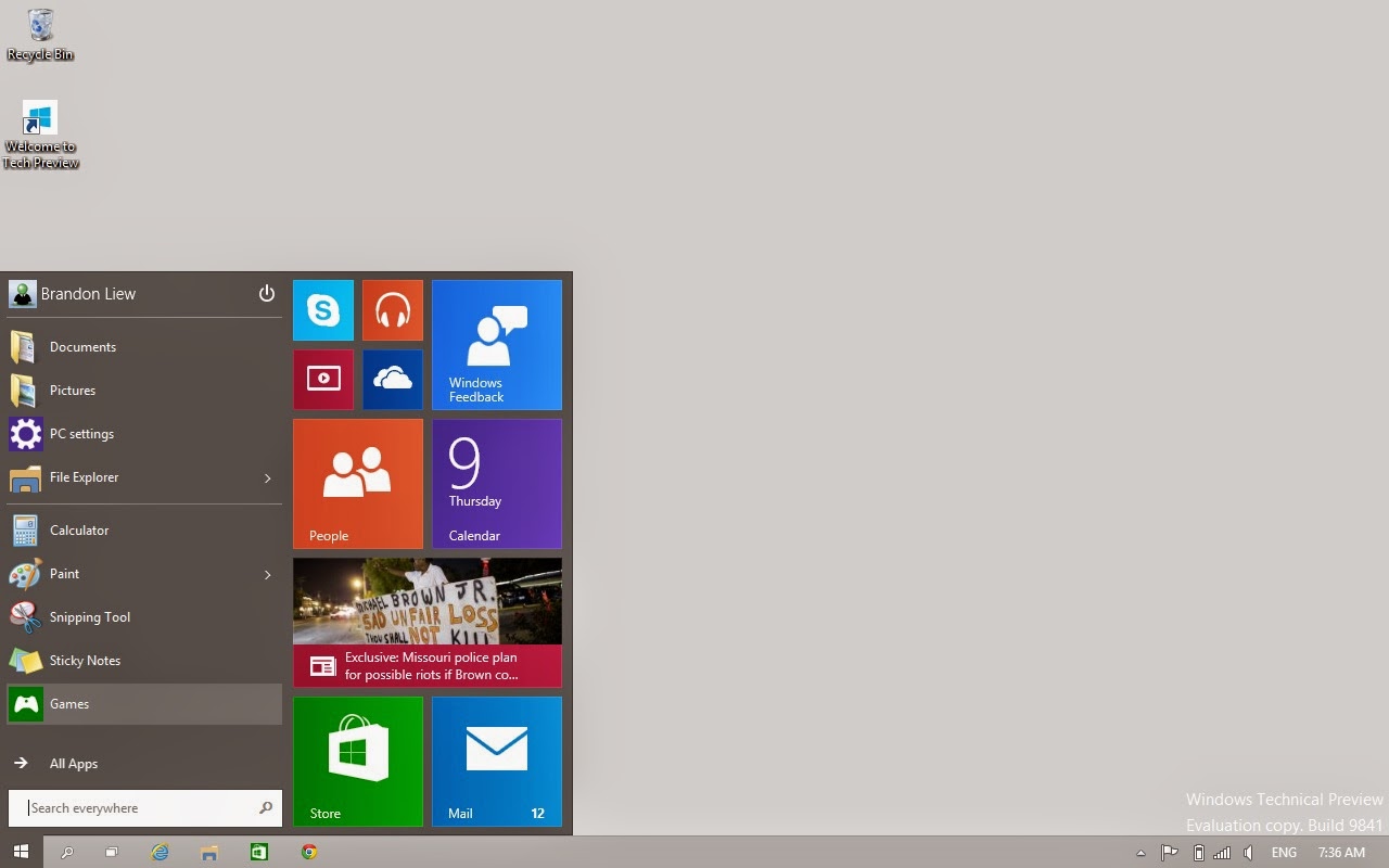 My Tech Sharing: The Start button is back ... Windows 10 Technical Preview