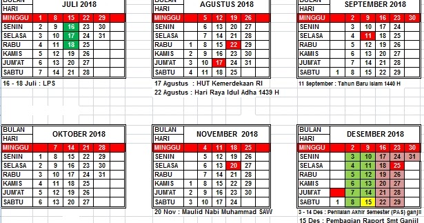 Kalender Pendidikan Tahun Pelajaran 2018/2019 SD,SMP,SMA,SMK Seluruh ...
