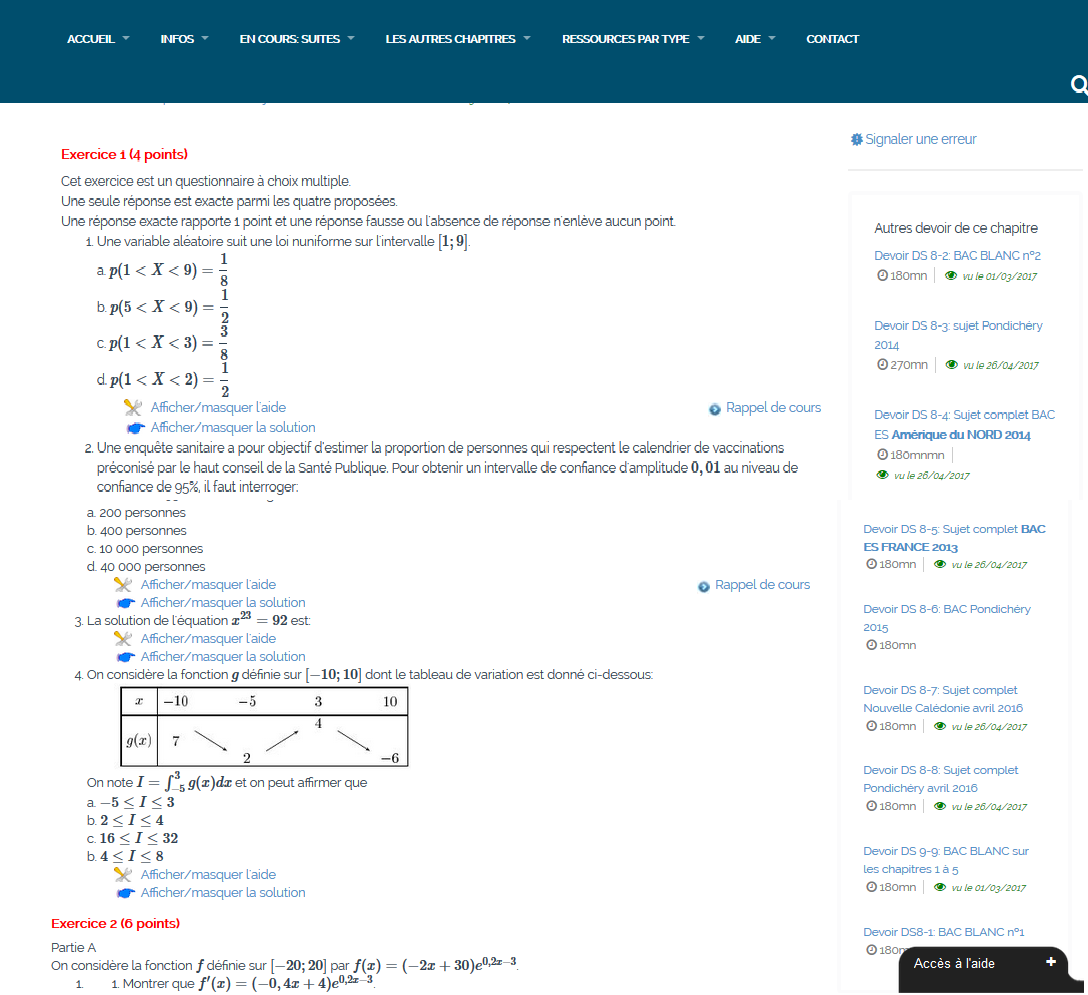 BAC maths sujet ES 2017 centres étrangers - MATHS au collège