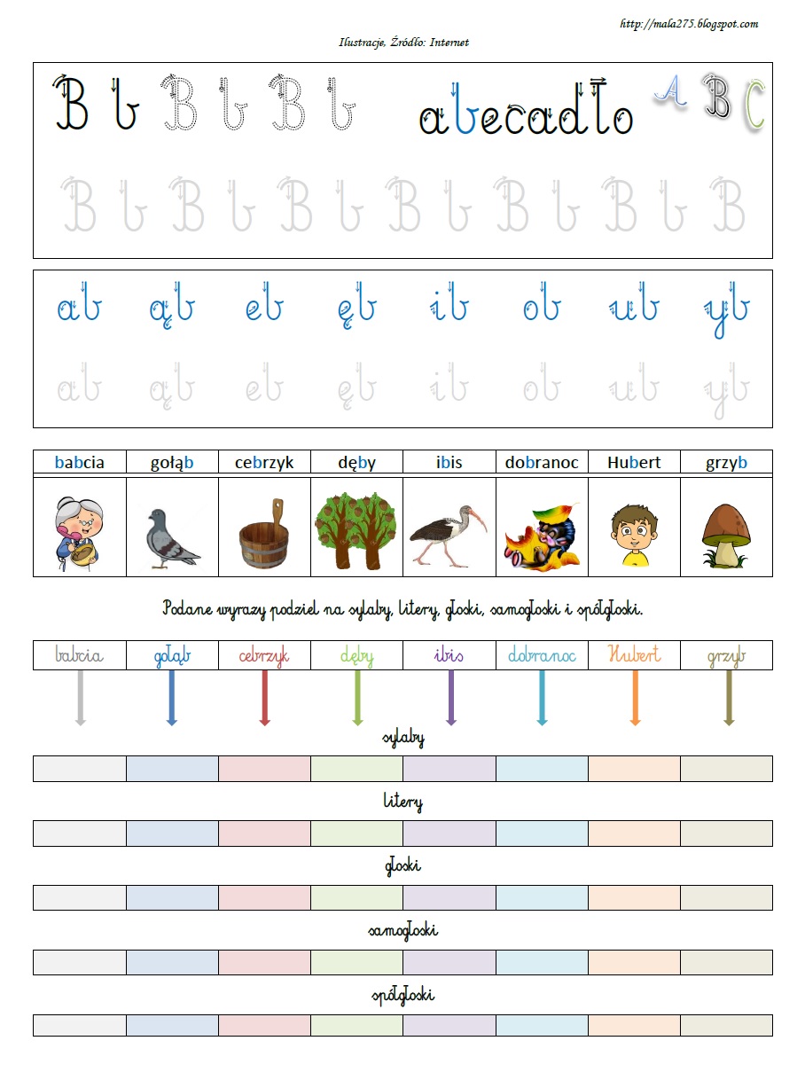 BLOG EDUKACYJNY DLA DZIECI: LITERKA B - KARTY PRACY