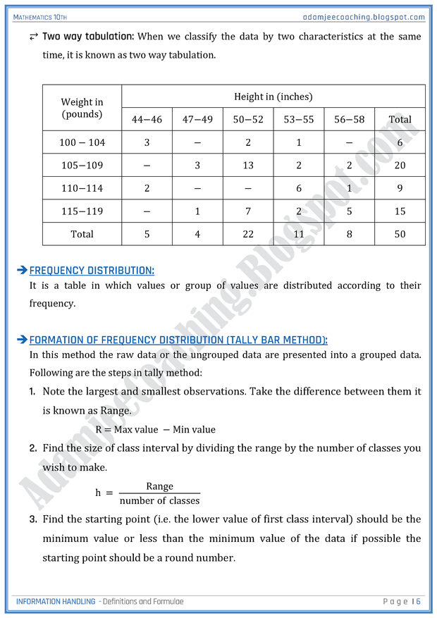 Adamjee Coaching: Information Handling - Definitions and Formulae ...