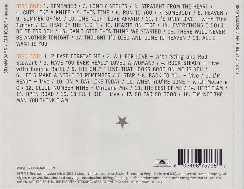 ENTRE MUSICA: BRYAN ADAMS - Anthology (2 CDs)