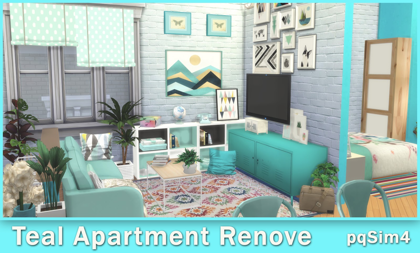 Teal Apartment Renove. Sims 4 Speed Build and Download.