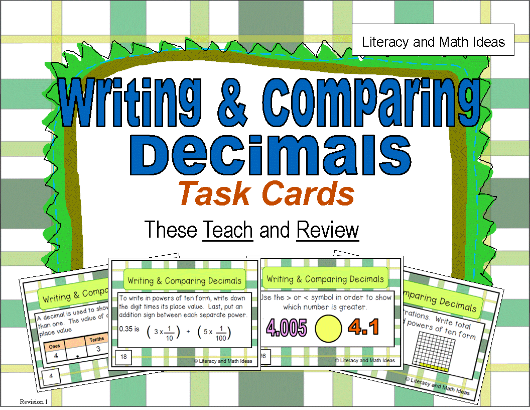 Literacy & Math Ideas: Decimal Task Cards (Writing, Comparing, and ...