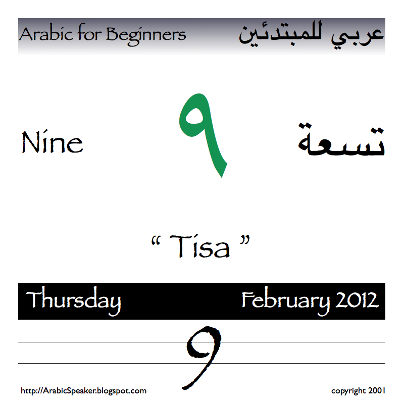 ArabicSpeaker: Today's Arabic Numeral is nine ٩ pronounced "Tisa"