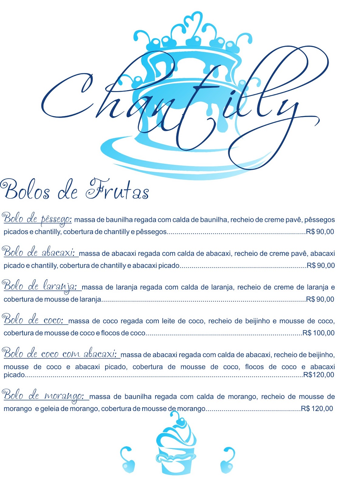 Chantilly Confeitaria: Chantilly - Menu