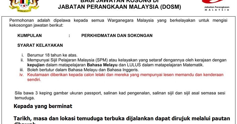 Temuduga Terbuka Jabatan Perangkaan Negara Lepasan SPM Terkini | Panas