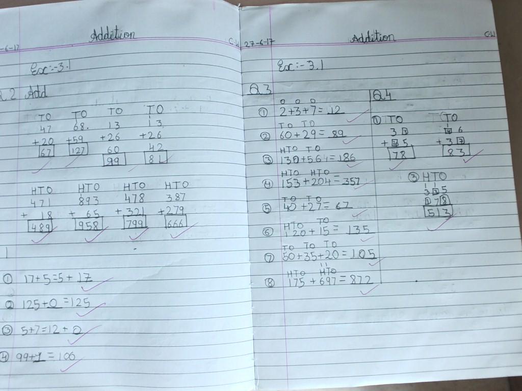Maths Notebook Work