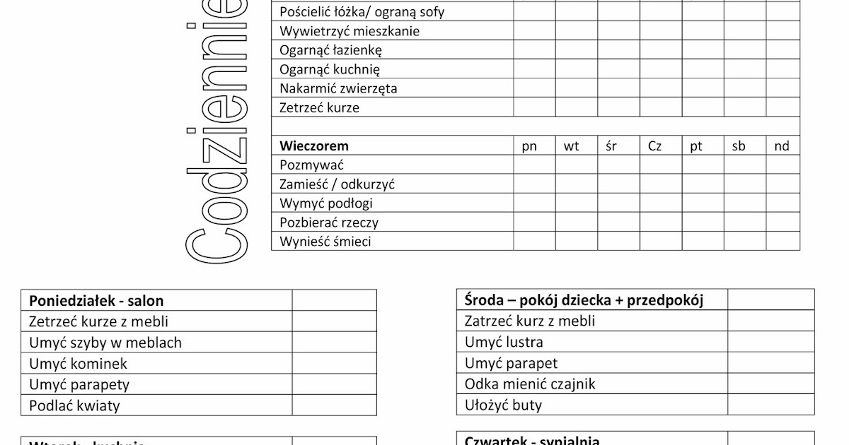 Anioł o czarnych skrzydłach: Miesięczny plan sprzątania - DIY