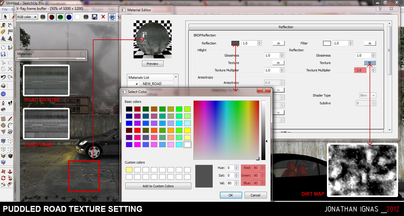 designanthology: Creating a Puddled Road Material (vray for sketchup)