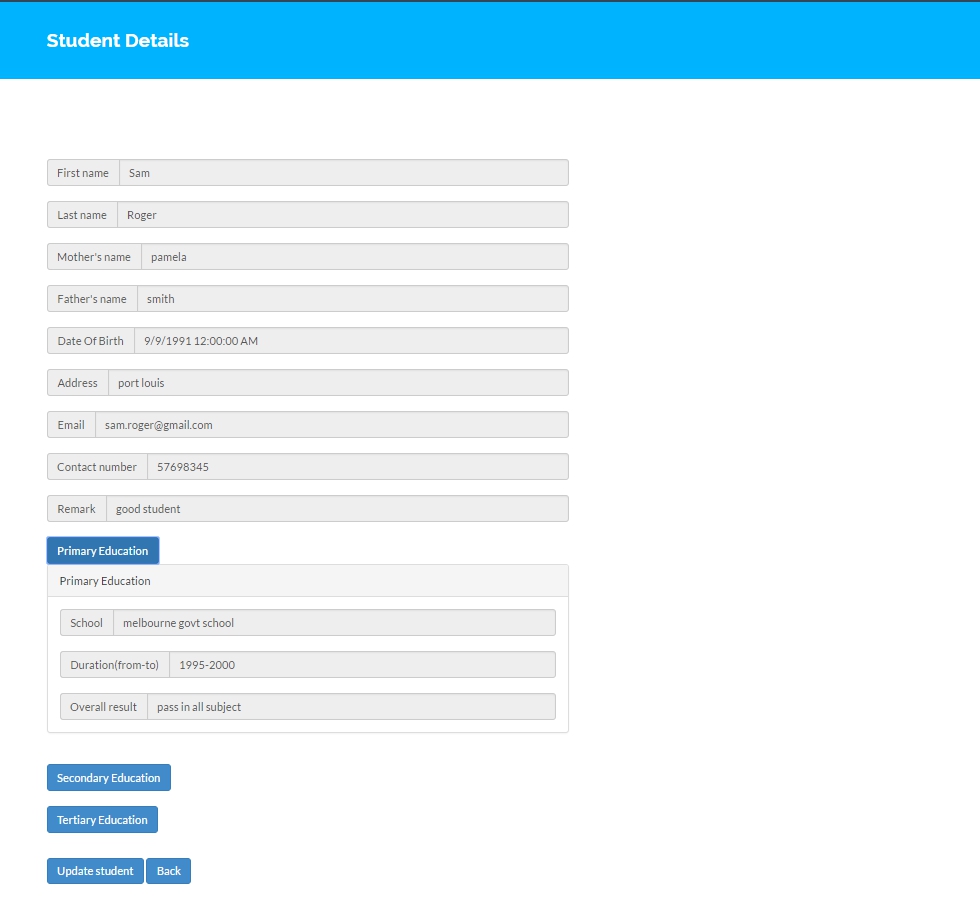 Student Information System - AngularJS , ASP.NET API, C#
