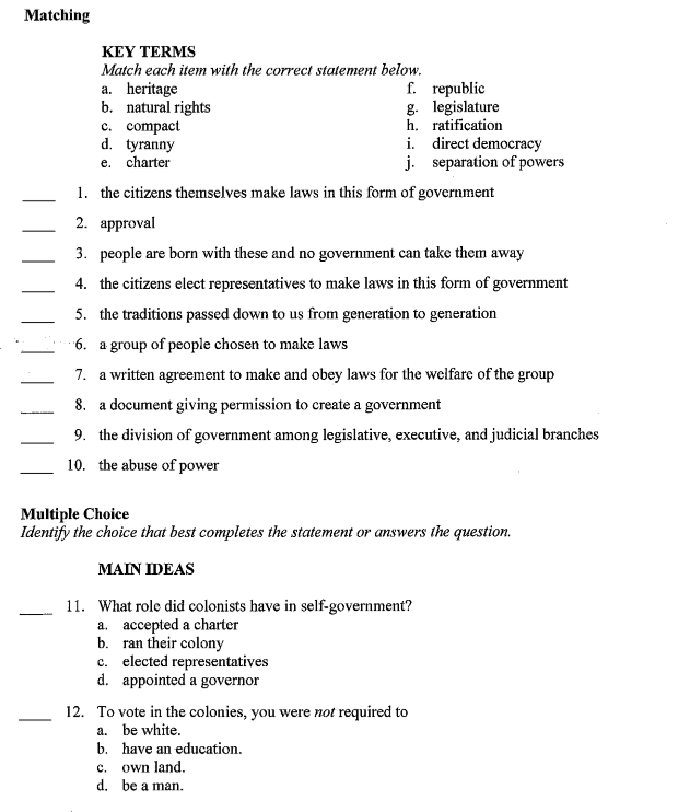 Mrs. Rashid's 7th Grade Civics Class: Ch. 4 Midterm Review Guide