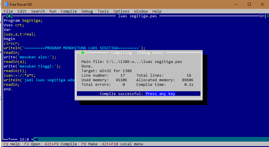 Cara Membuat Program Menghitung luas Segitiga Dengan Free Pascal
