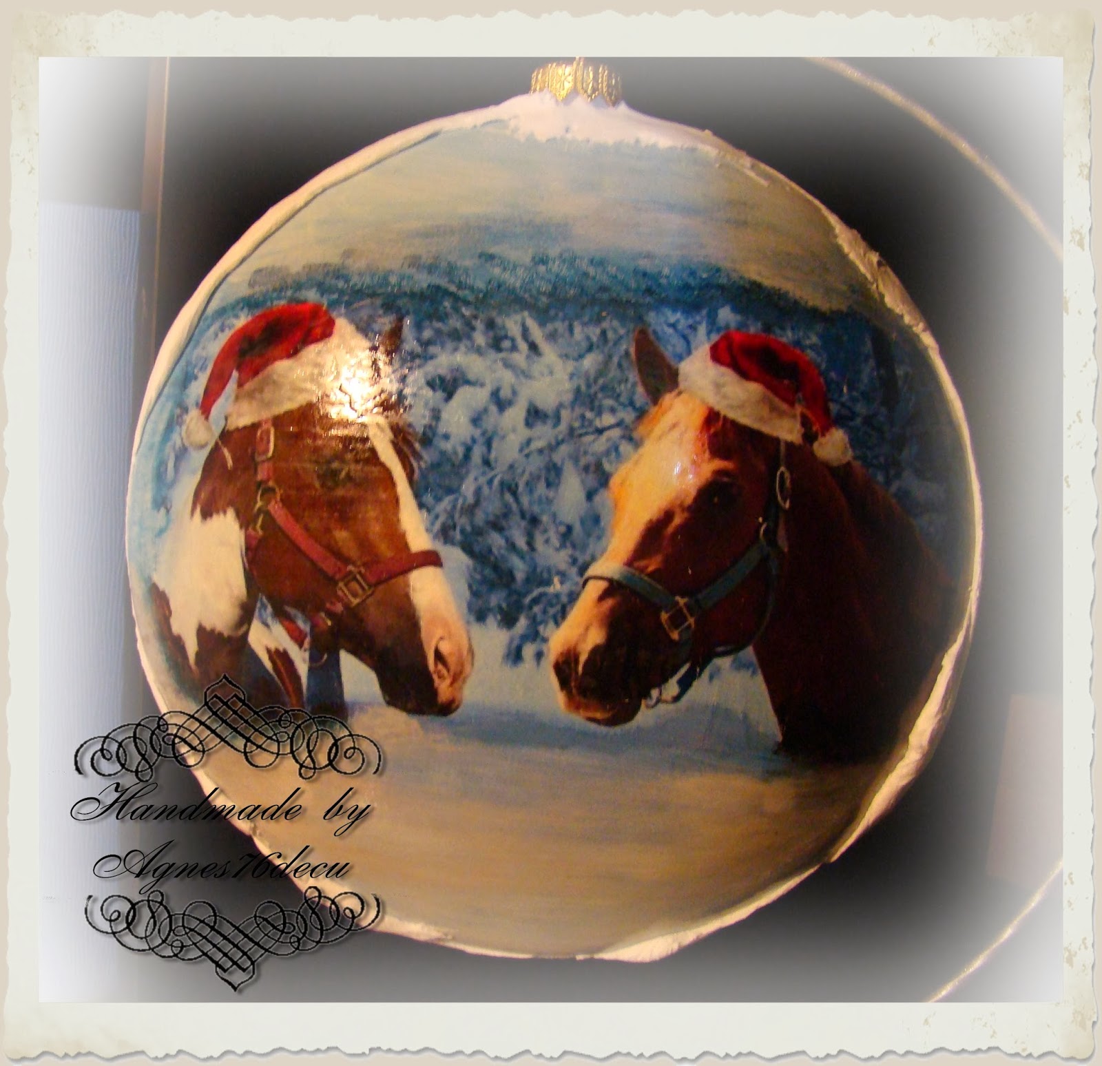 Decoupage Agnes76: Bombka i konie. Transfer na bombkach