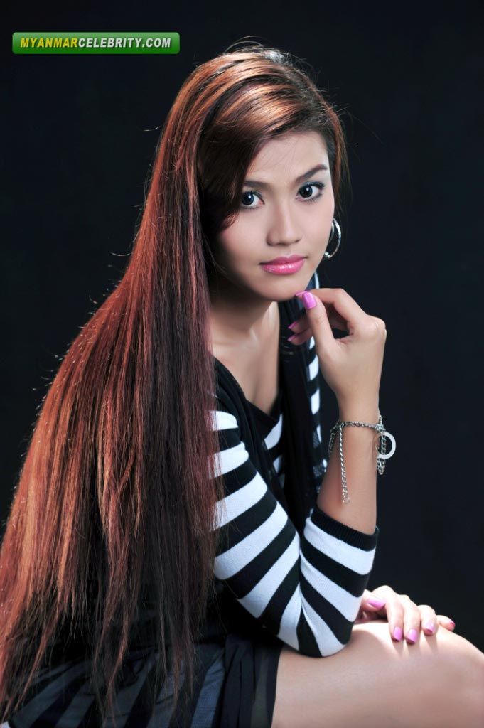 Pretty Model Ei Chaw Po In Black And White Stripe Mini Dress