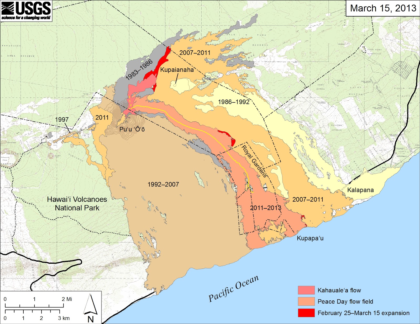HAWAIIAN LAVA DAILY: Pu`u O`o crater sends lava two directions thru March