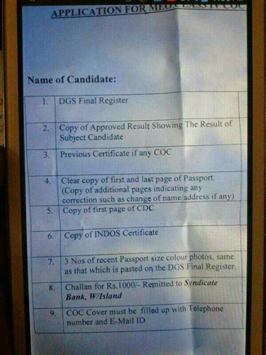 MEO Class 4 Oral Questions, Tips & Tricks: Checklist for applying for COC