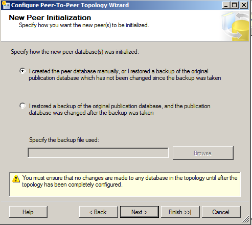 When configuring the peer-to-peer replication, the process needs to ...