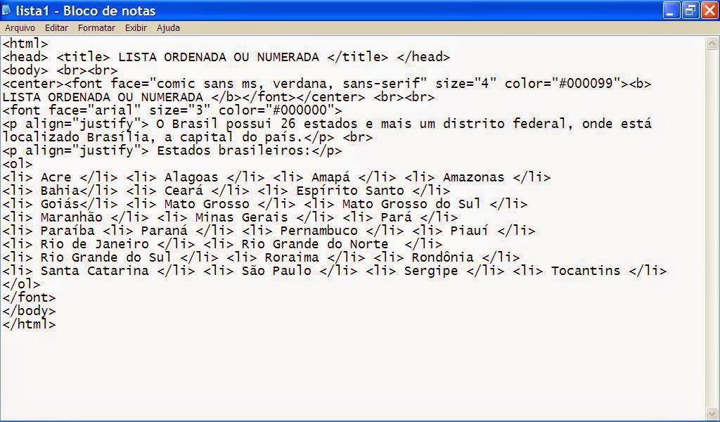 upcurso: Tutorial / Exercício de Listas em html