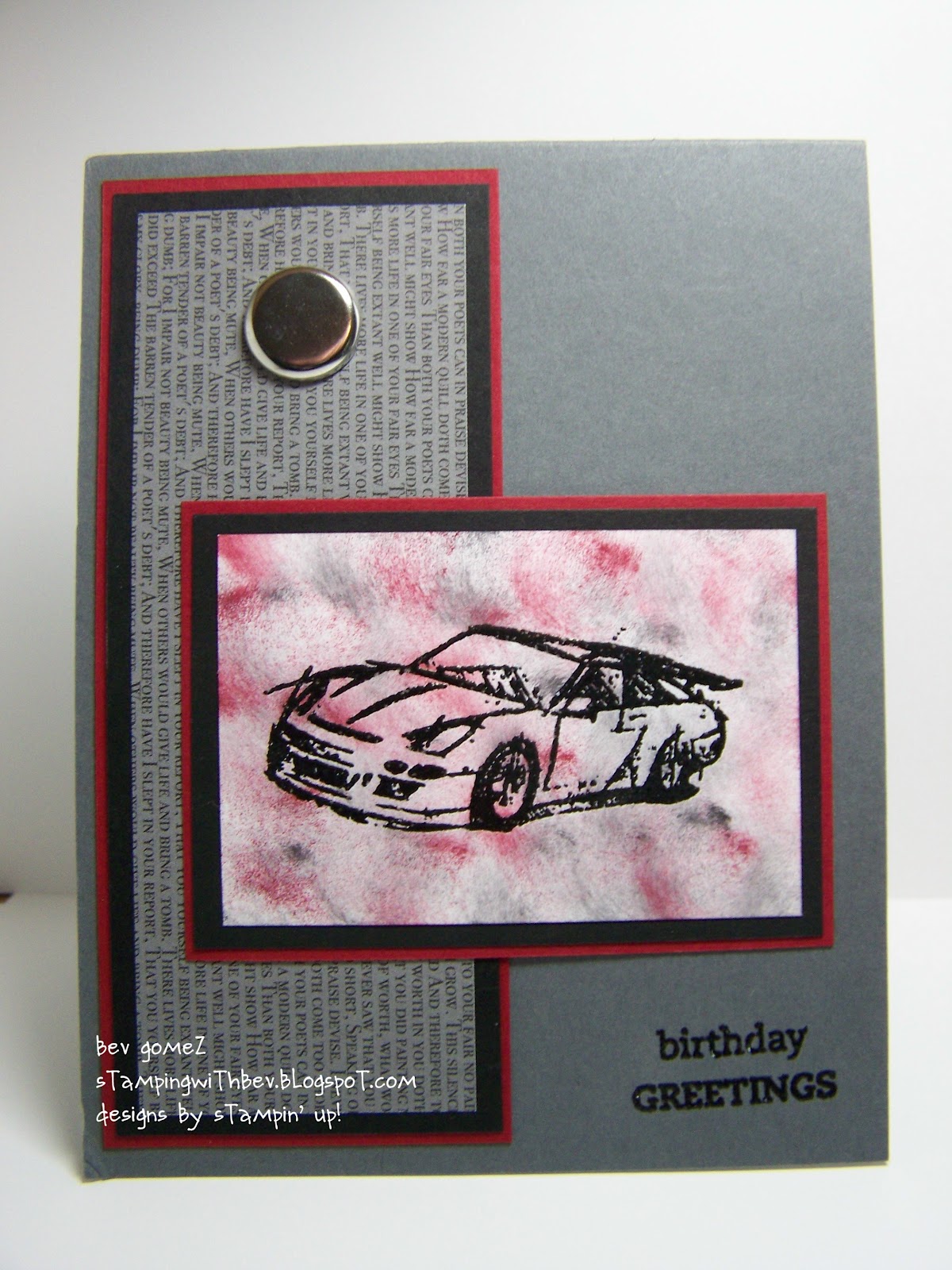 Stamping With Bev : Need For Speed Birthday Card