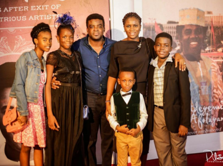 Kunle Afolayan wife and children step out in Ade Love remembrance