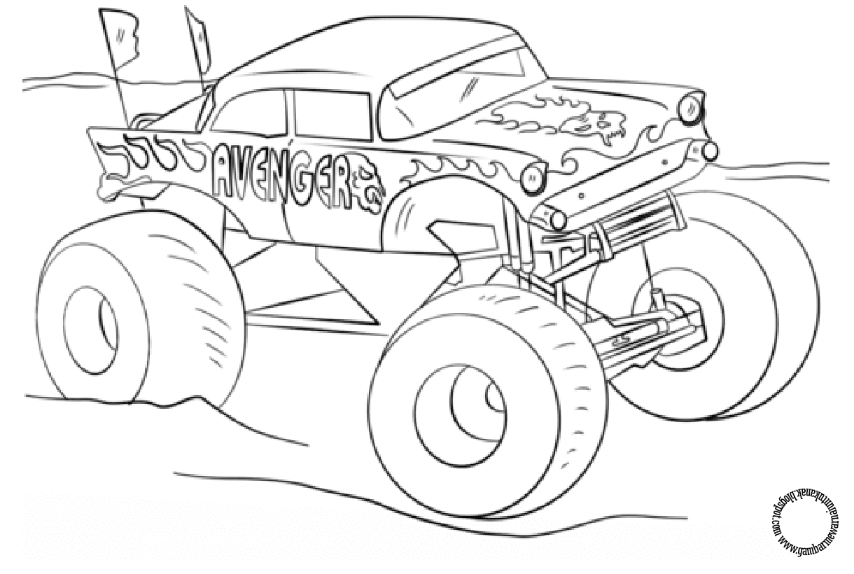 Gambar Mewarnai Mobil Monster Truck Untuk Anak | Gambar Mewarnai Untuk Anak