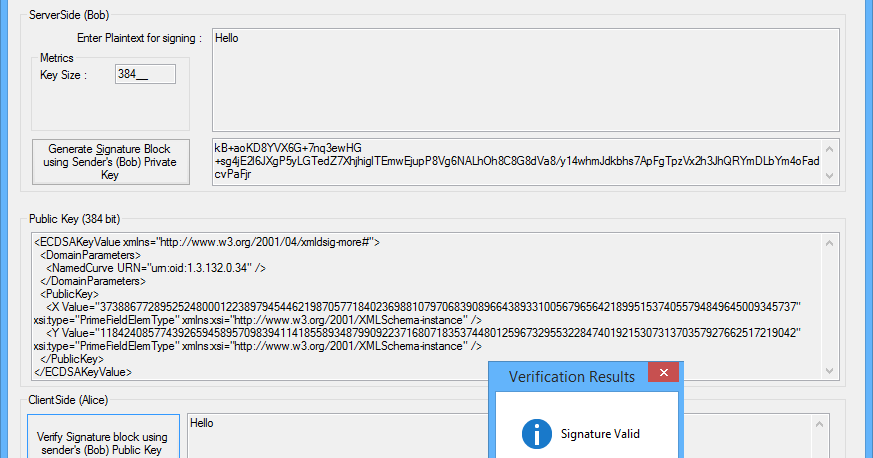 C# for Windows Desktop: C# -Elliptic Curve Digital Signatures