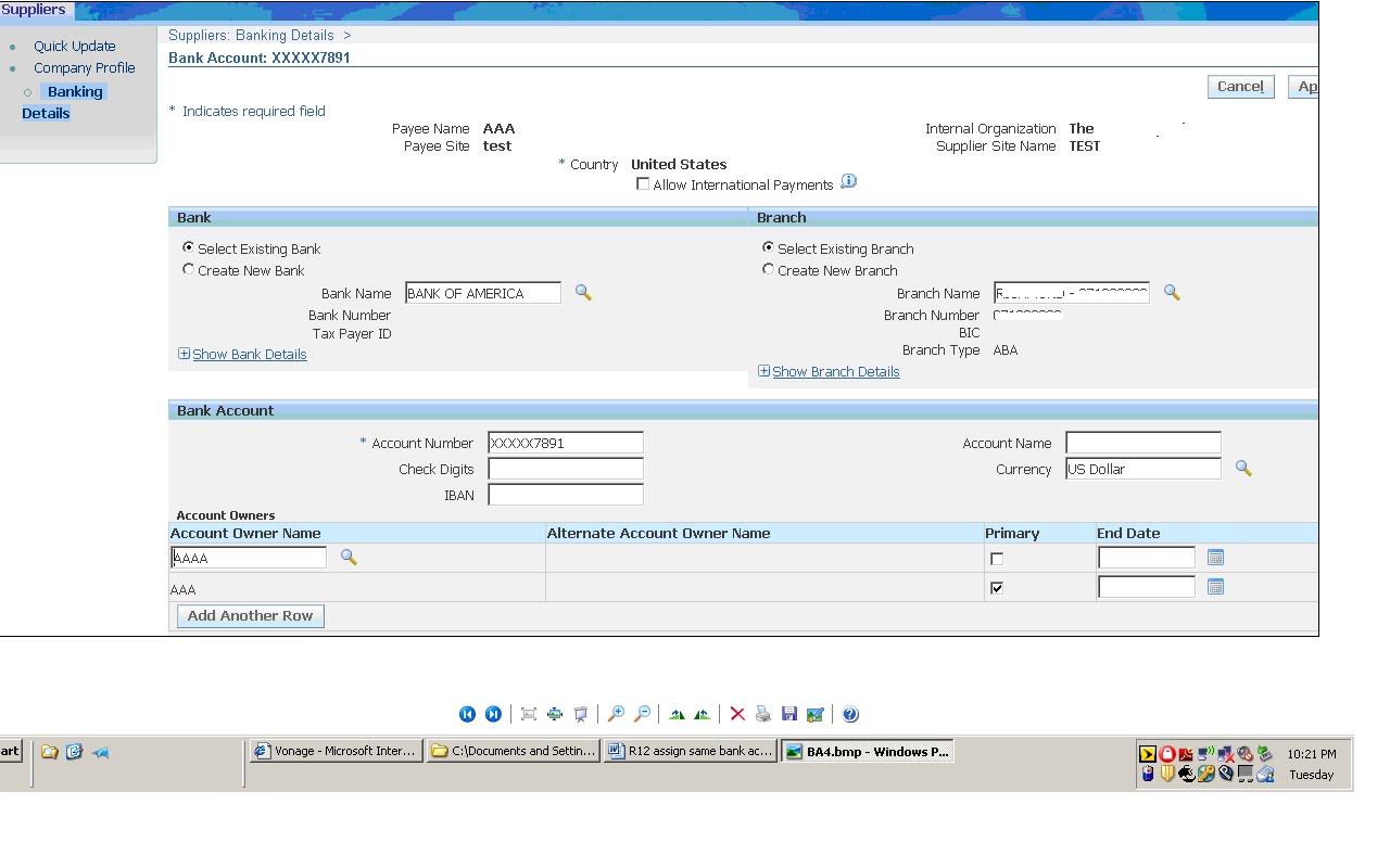 Oracle Apps Finance Functional Solutions: R12 assign same bank account ...